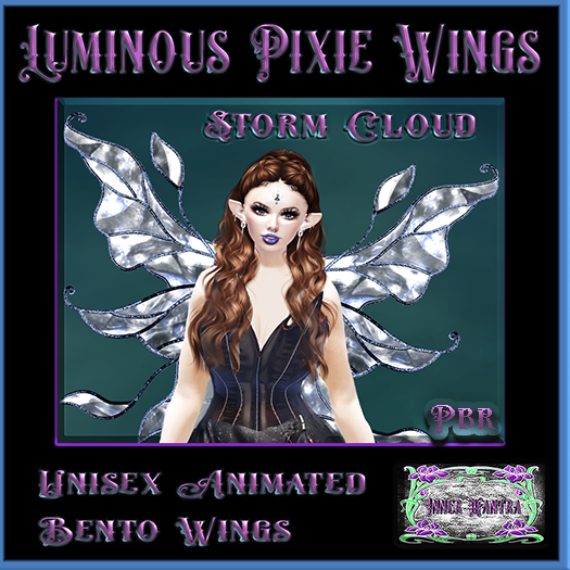Second Life Marketplace - +Inner Mantra+ Luminous Animated Bento Pixie Wings-Storm Cloud PBR